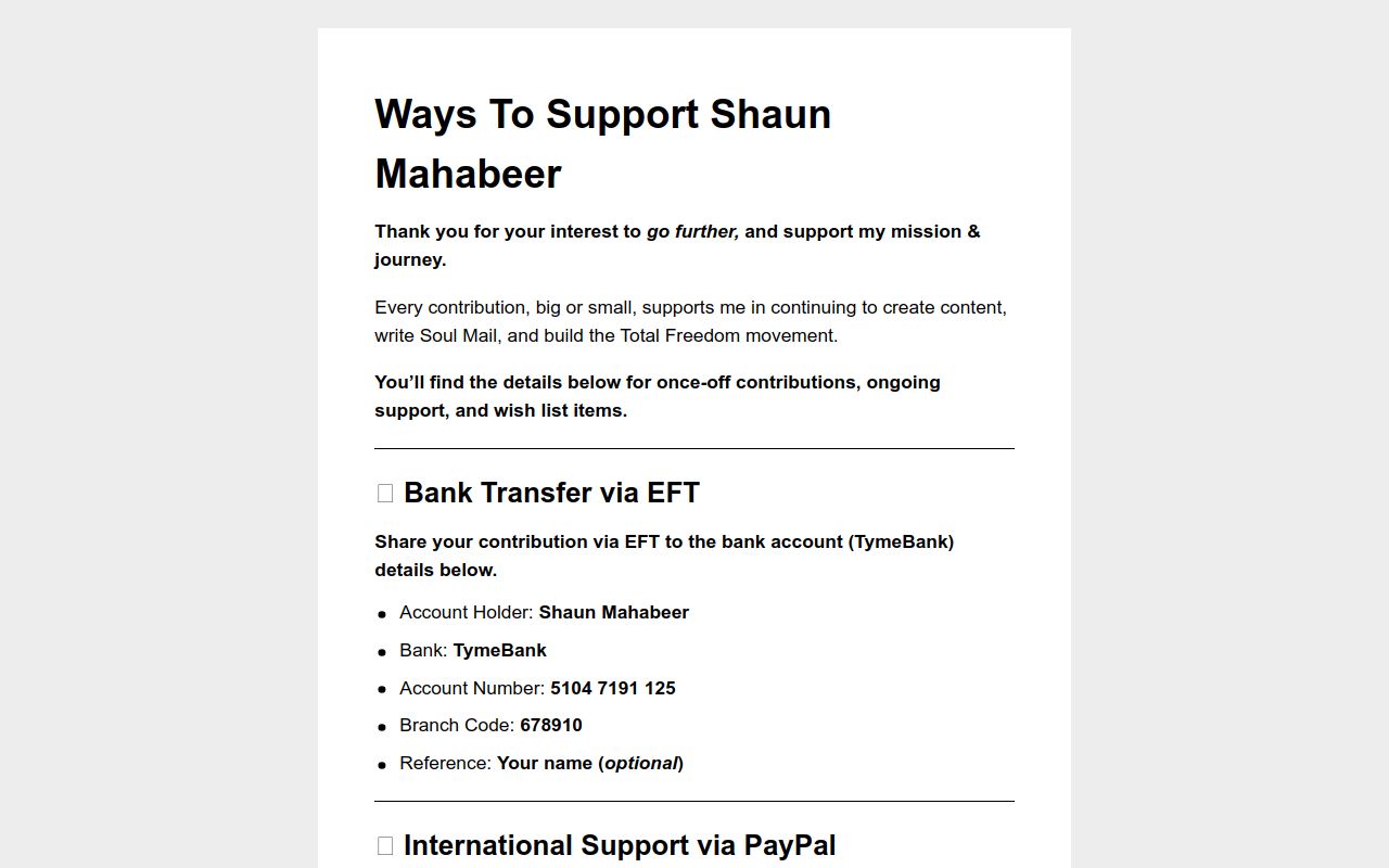 Ways To Support Shaun Mahabeer